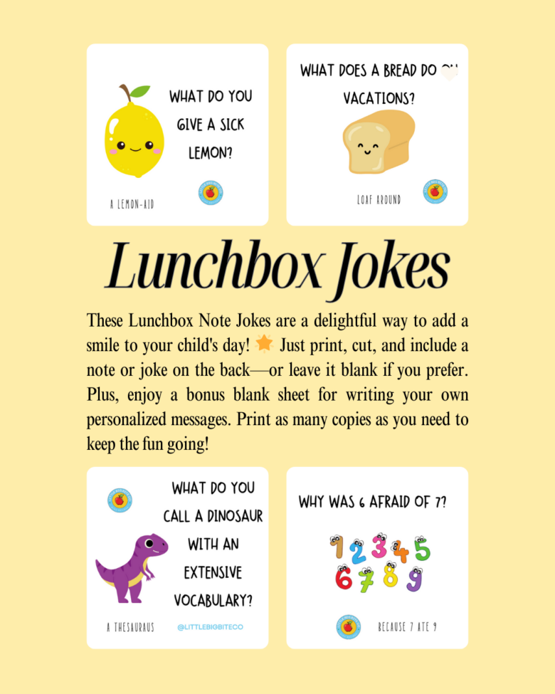 LUNCHBOX NOTE JOKES (Printable) - littlebigbiteco