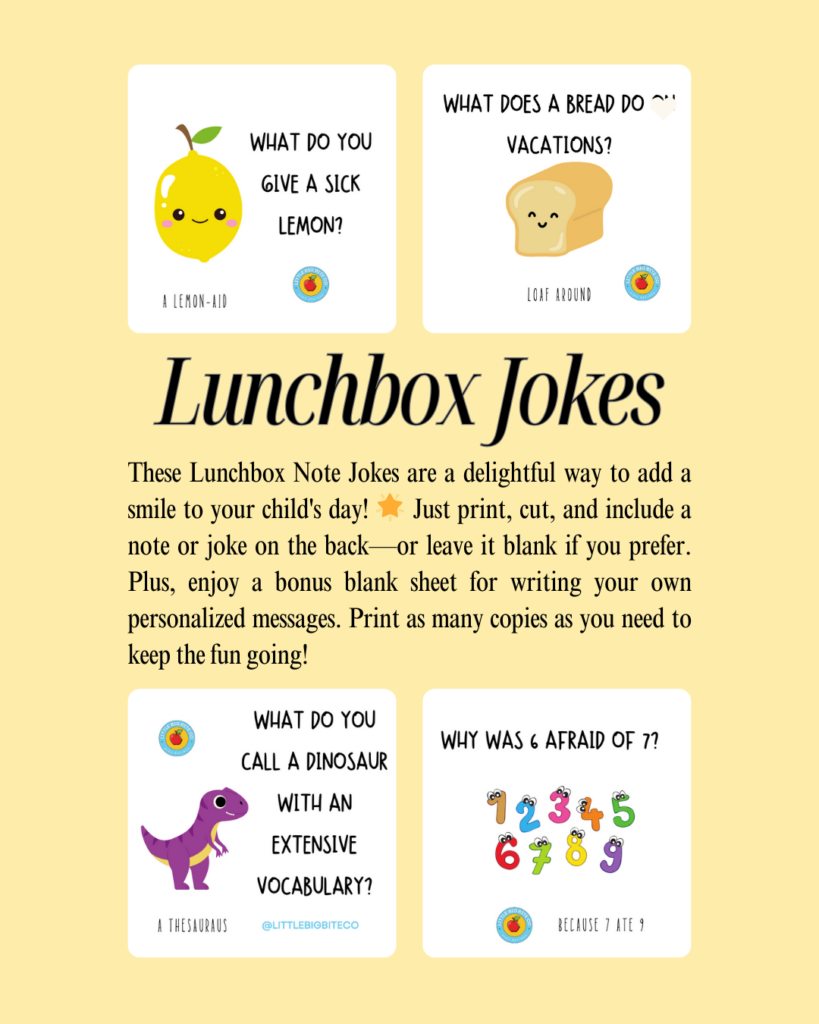 LUNCHBOX NOTE JOKES (Printable) - littlebigbiteco
